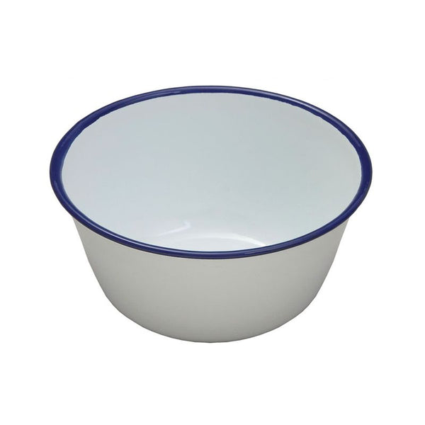 Enamel Round Pudding Basin White & Blue Rim 14cm – Love Tiki